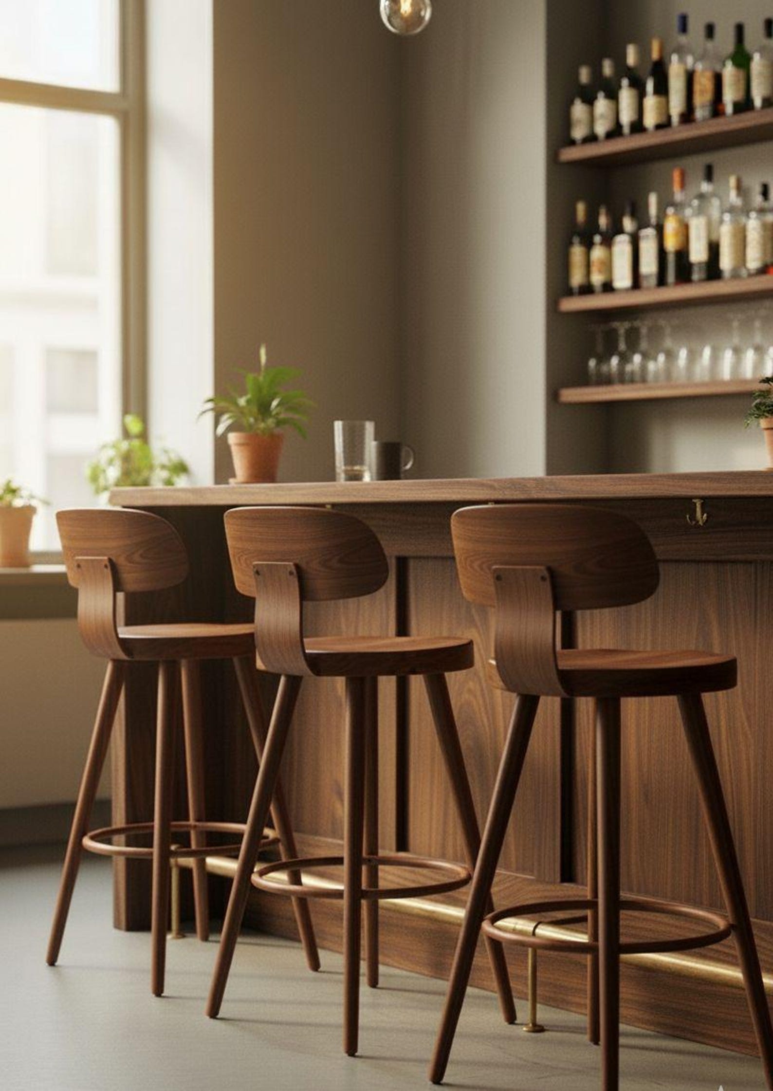 Handmade Walnut Finish Bar Stool | Mid-century Modern Kitchen Stool - Etsy