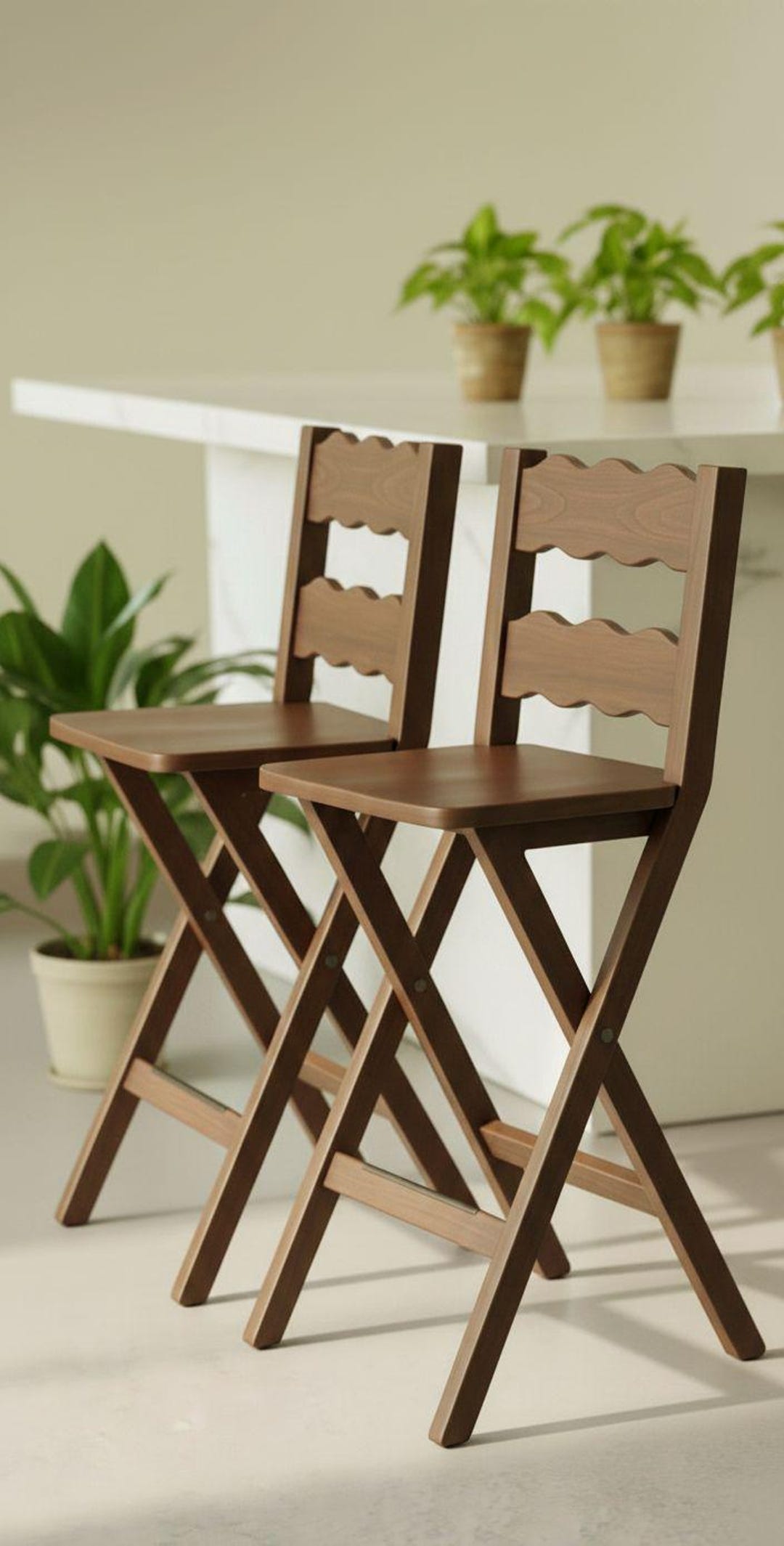 Handmade Folding Wooden Bar Stool | Rustic Wavy Back Chair - Etsy