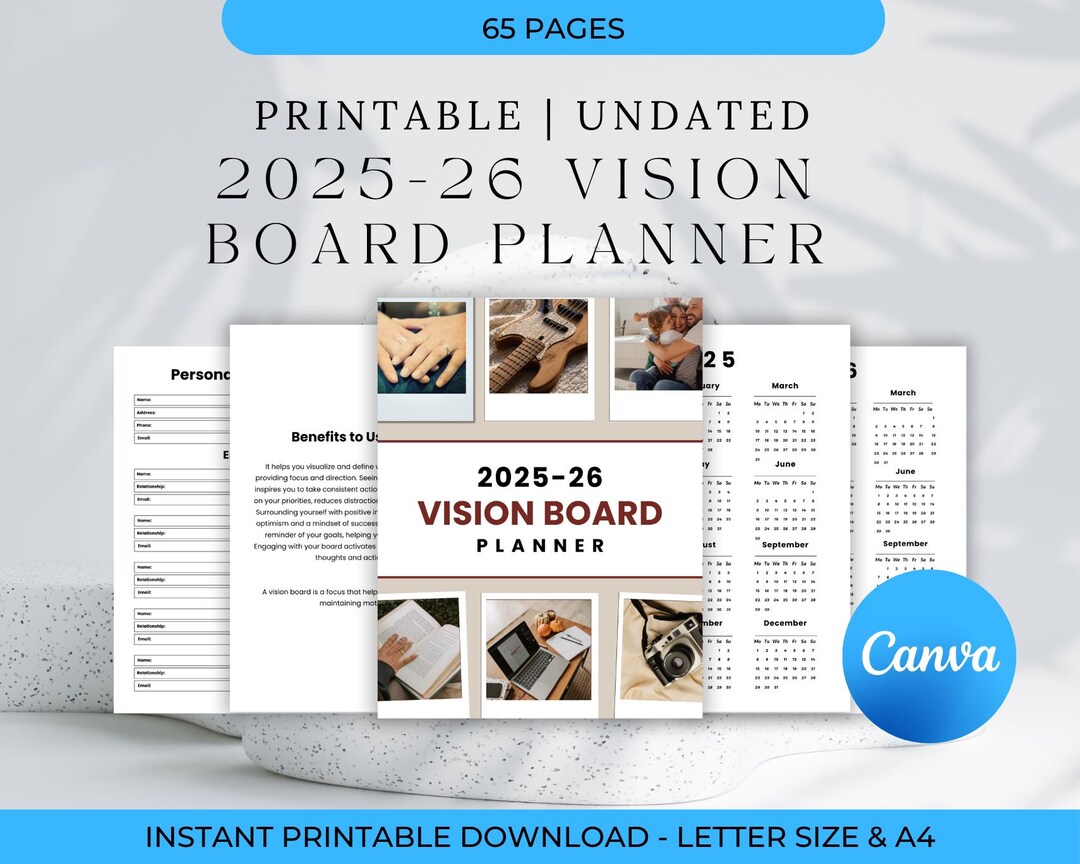 2025-26 Vision Board Planner, New Year Goals Planner, Affirmations List ...