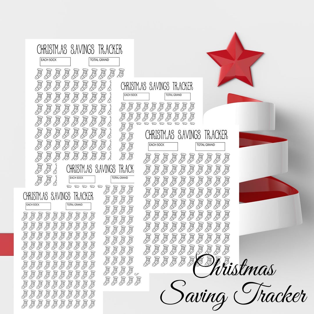 Sock Christmas Saving Tracker Printable, Christmas Savings Challenge ...