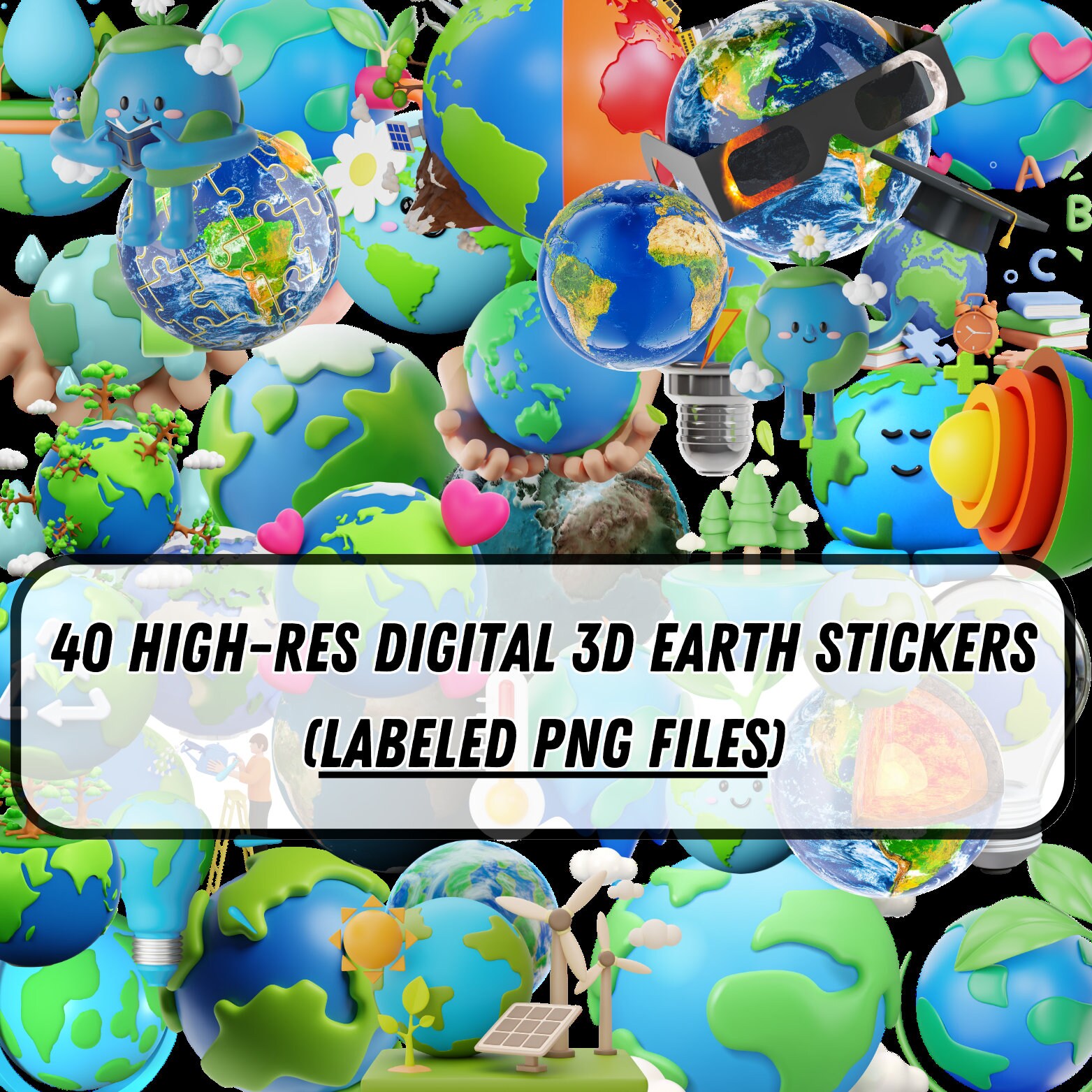40 High-res Digital 3D Earth Stickers, for Work, Job, School ...