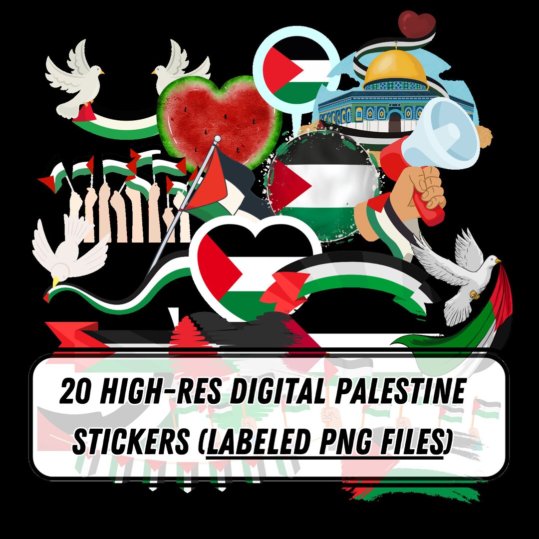 20 High-res Digital Palestine Stickers, Labeled, Transparent PNG Files ...