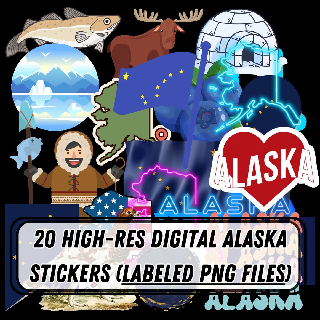 20 High-res Digital Alaska Stickers, Downloadable PNG Files, Labeled ...