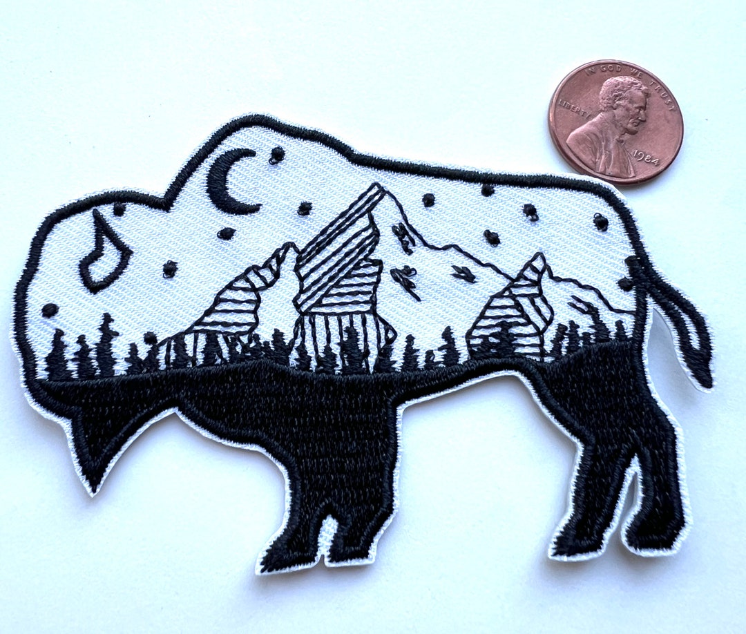 Wildlife Bison Patch Mountain Night Buffalo Emblem Natural Animal ...
