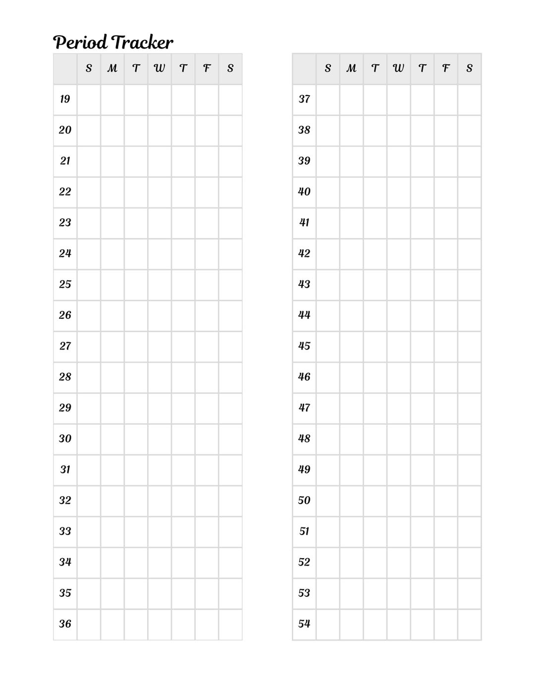 Year-long Period Tracker Printable - Etsy