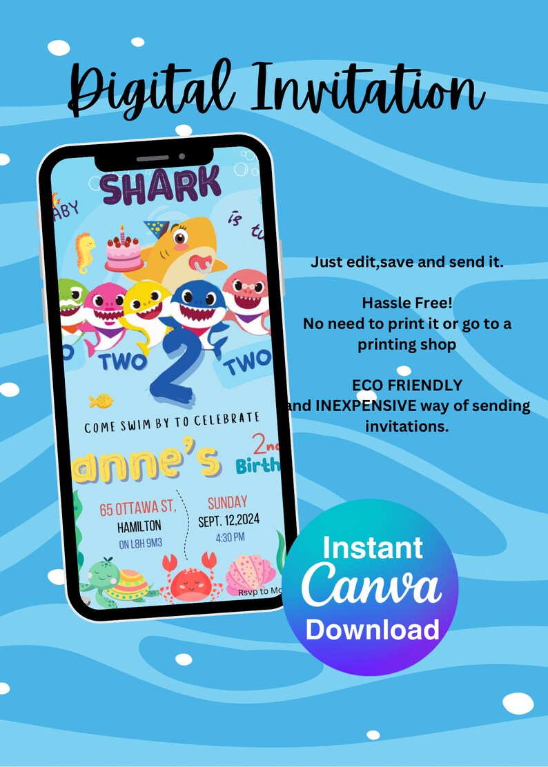 Baby Shark Birthday Editable Invitation Template, Baby Shark Theme ...