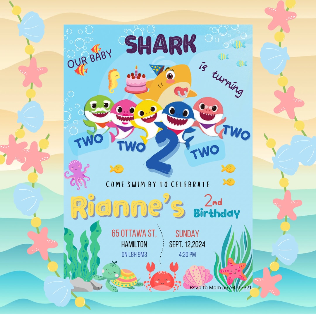 Baby Shark Birthday Editable Invitation Template, Baby Shark Theme ...