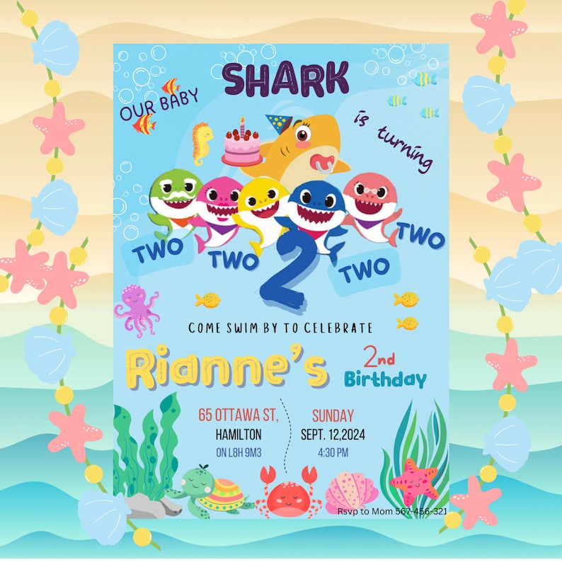 Baby Shark Birthday Editable Invitation Template, Baby Shark Theme ...