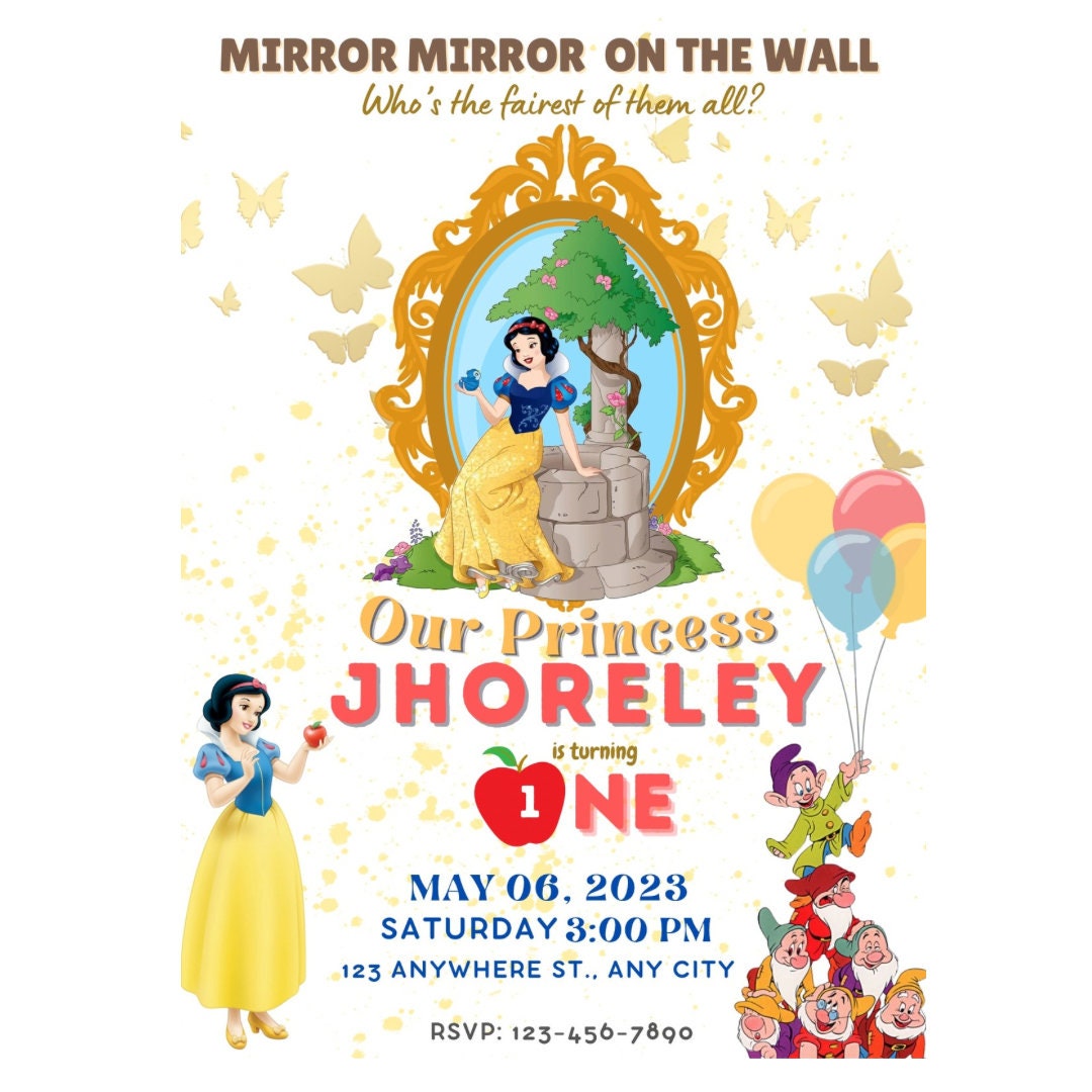 Snow White Birthday Invitation Template, Editable Snow White Invitation ...