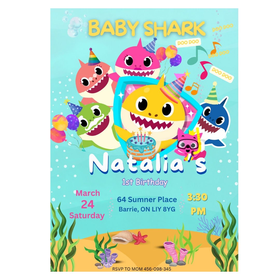 Baby Shark Birthday Invitation, Baby Shark Invitation Template, Pink ...