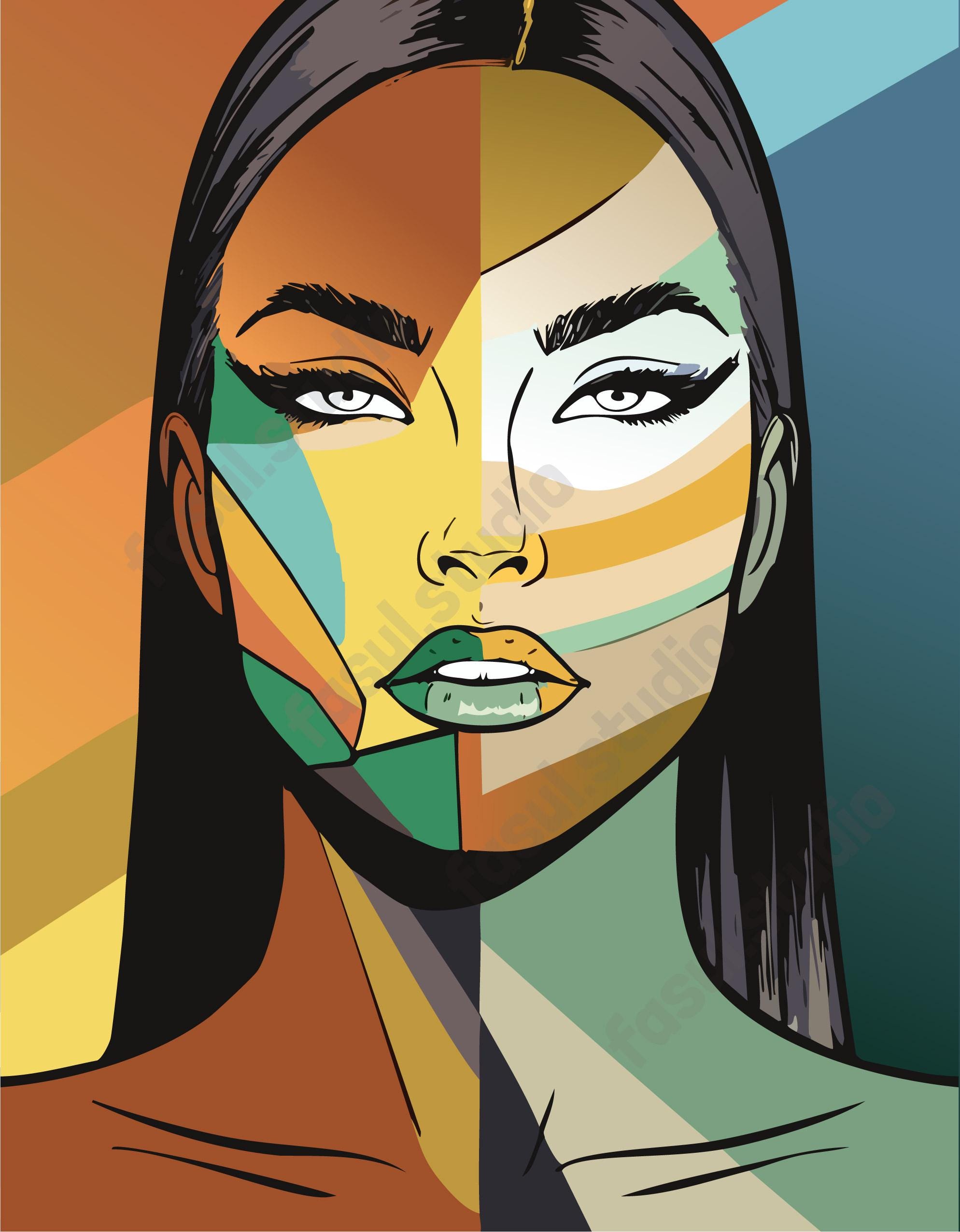 Pop Art Woman Portrait Bundle - Set of 4 Digital Prints, Retro-inspired ...