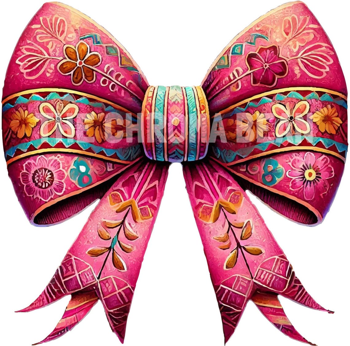 Printable Mexican Folk Art Pink Bow: Floral Design (digital Download ...