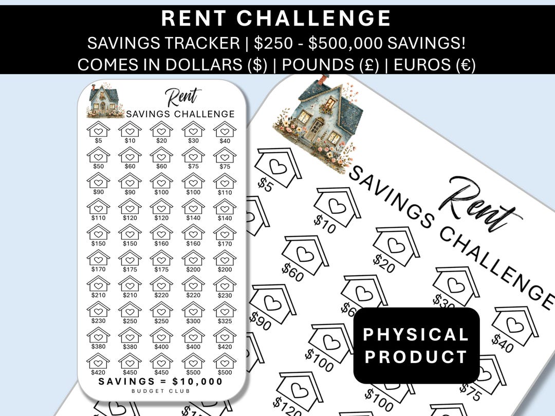 Rent Savings Challenge Card | 250 - 500,000 Savings Goals | Comes in ...
