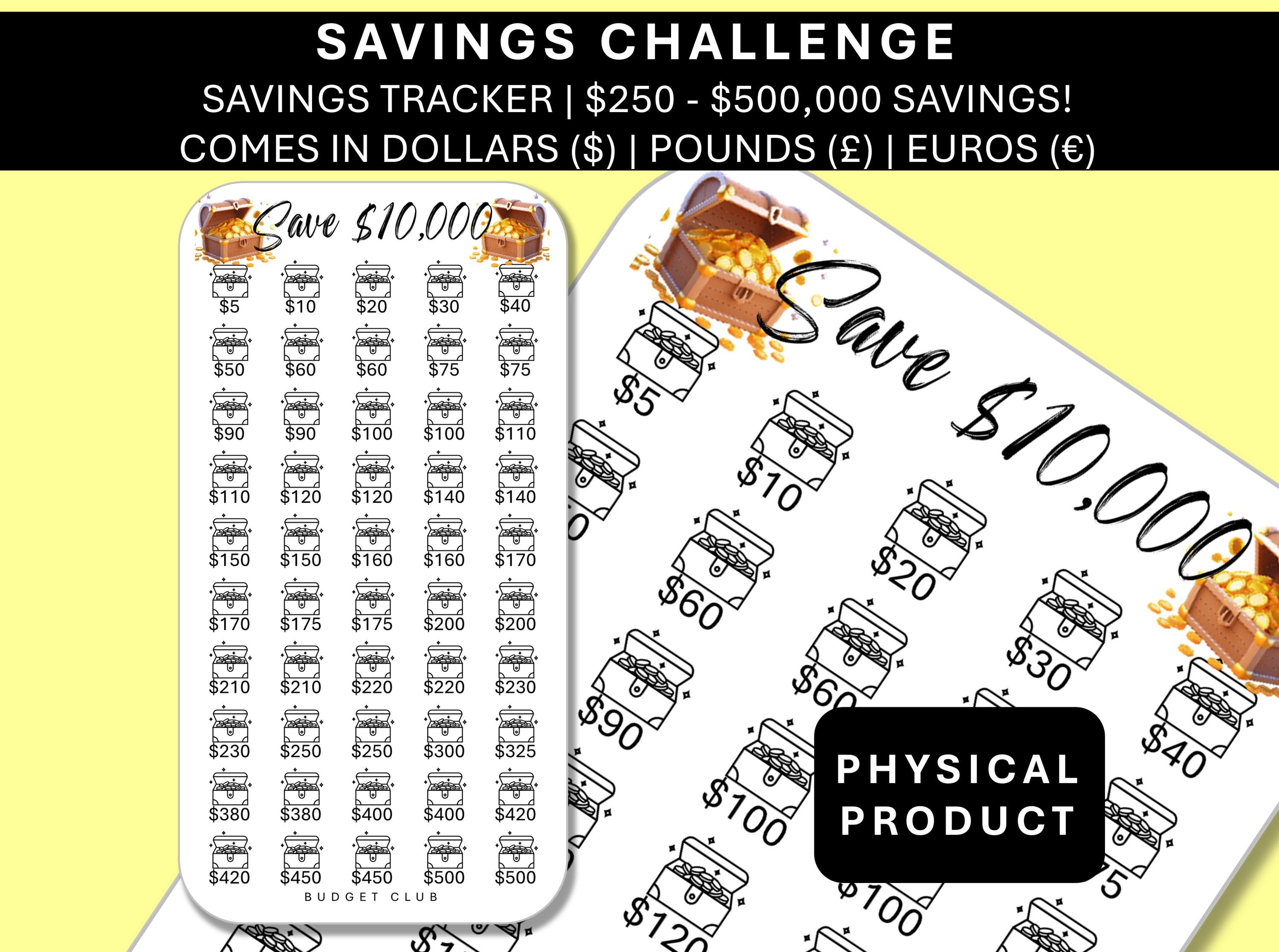 Savings Challenge Card | 250 - 500,000 Savings Goals | Comes in Dollars ...