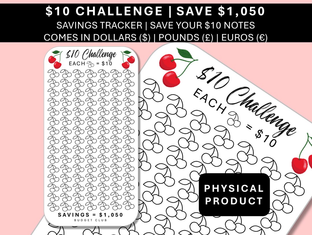 10 Dollar Savings Challenge Card | Save 1050 by Saving Your 10 Dollar ...