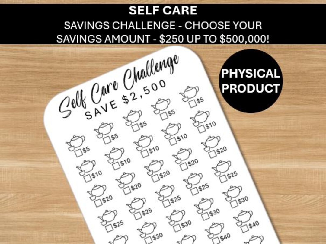 Self Care Savings Challenge Card | 250 - 500,000 Savings Goals | Comes ...