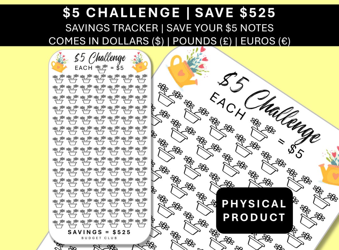 5 Dollar Savings Challenge Card | Save 525 by Saving Your Five Dollar ...