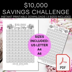 10,000 Savings Challenge Savings Tracker Cards US Letter A4 & A6 ...