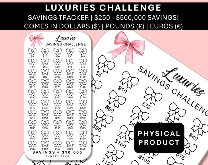 Luxuries Savings Challenge Card | 250 - 500,000 Savings Goals | Comes ...