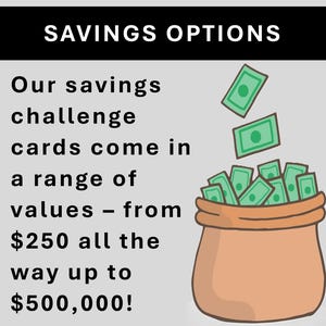 Savings Challenge Card | 250 - 500,000 Savings Goals | Comes in Dollars ...