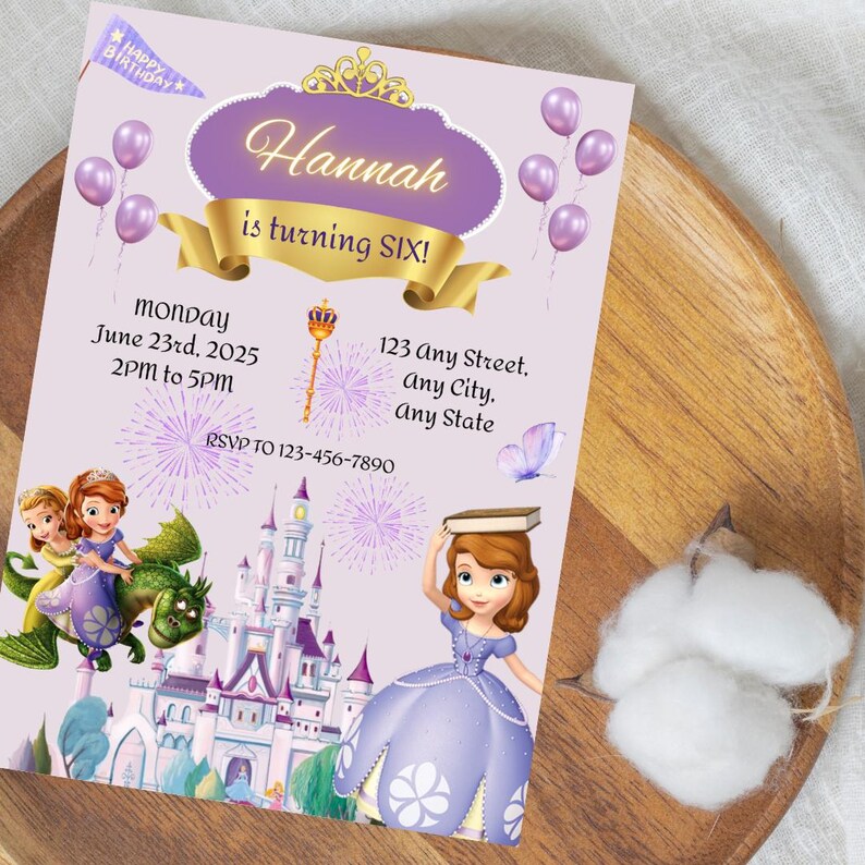 Princess Sofia Editable Invitation, Sofia Birthday, Sofia the First ...