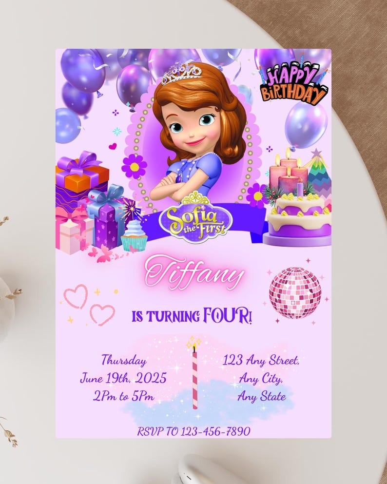 Editable Princess Sofia Invitation, Princess Sofia Invite, Sofia the ...