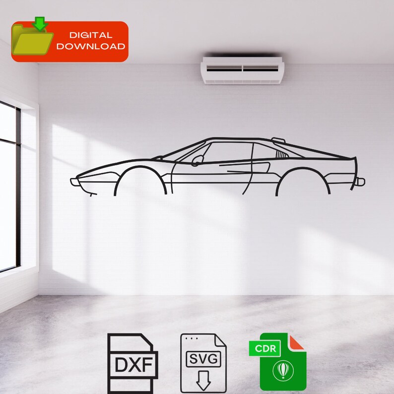 208 GTB Turbo 1982 Vector File Laser Cut, Plasma, Wall Art, Sticker ...