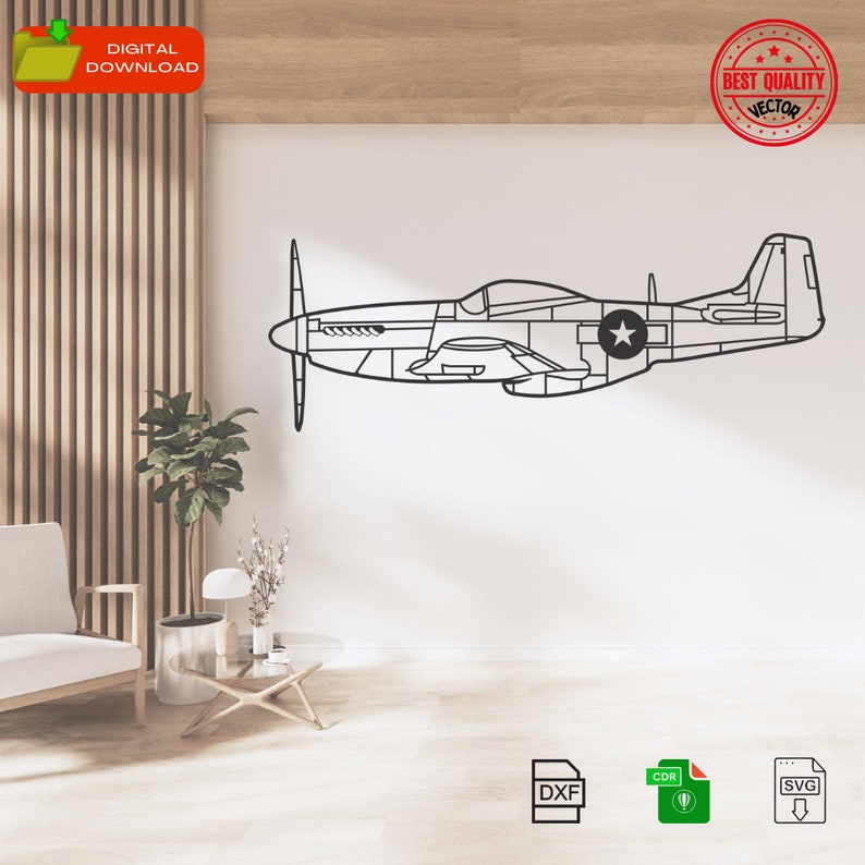 Mustang P-51 Vector File Laser Cut, Plasma, Wall Art, Sticker ...