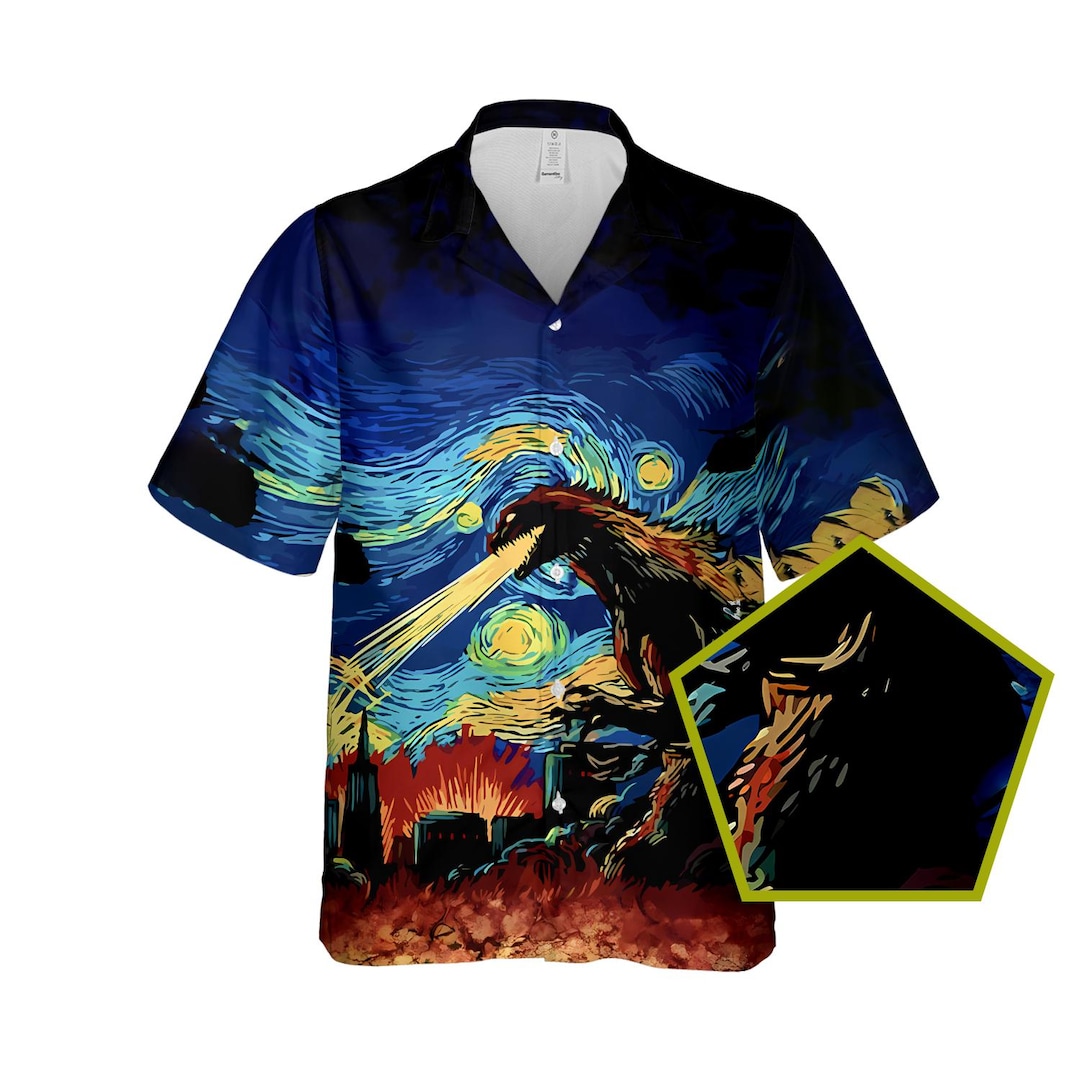 Godzilla Starry Night Art Hawaiian Shirt Van Gogh Unique Graphic Shirt ...