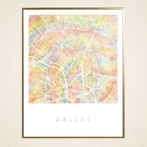 DALLAS Pride Rainbow Map Watercolor Wash Map Print City Block Plan art ...
