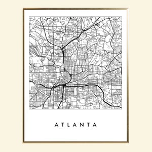 ATLANTA Map Street Map Georgia City Map Drawing Black and White art ...