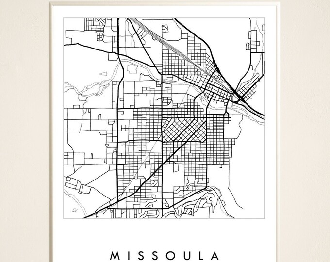 MISSOULA Map Street Map MONTANA City Map Drawing Black and - Etsy