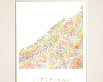CLEVELAND Map Watercolor Print OHIO City Block Plan art | Etsy
