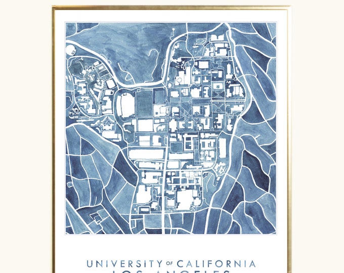 UCLA Campus Hand Painted Watercolor Map art Print University - Etsy