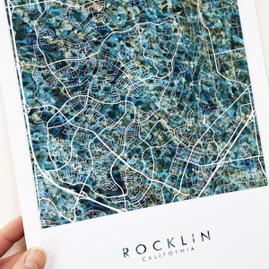 ROCKLIN Map Urban Fabric Watercolor Texture Painting California City ...