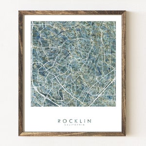 ROCKLIN Map Urban Fabric Watercolor Texture Painting California City ...