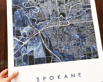 SPOKANE Map Street Map WASHINGTON City Map Drawing Black and | Etsy