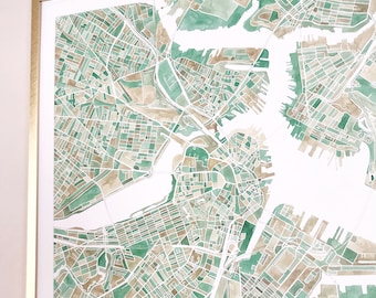 BOSTON Map Watercolor Print City Block Plan Art Print | Etsy