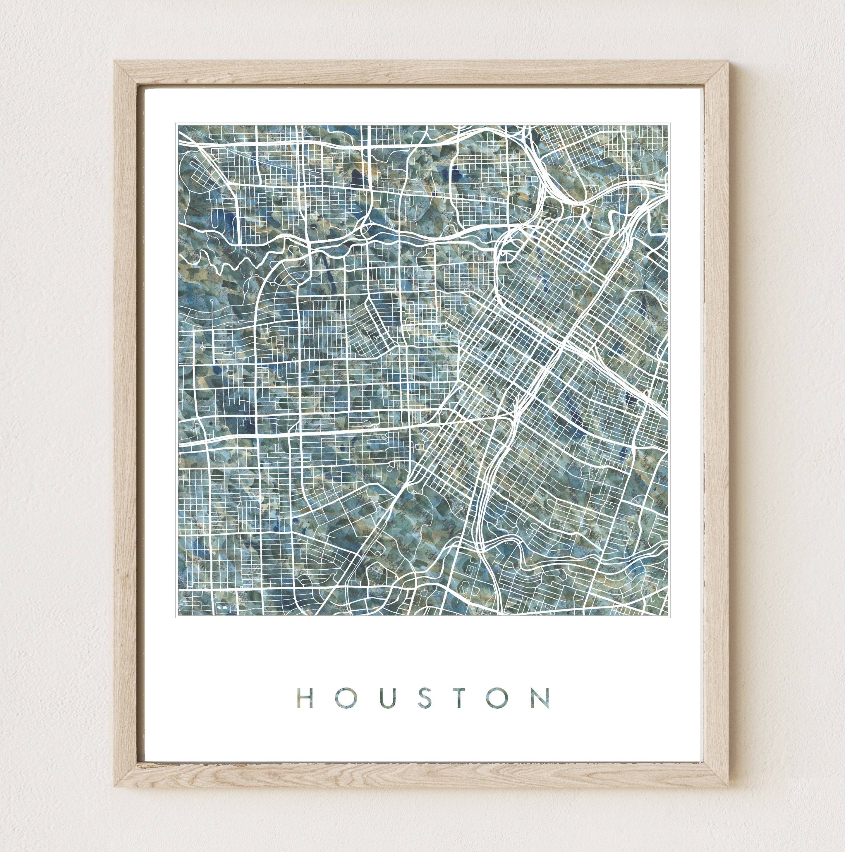 HOUSTON Map Urban Fabric Watercolor Texture Painting Texas | Etsy