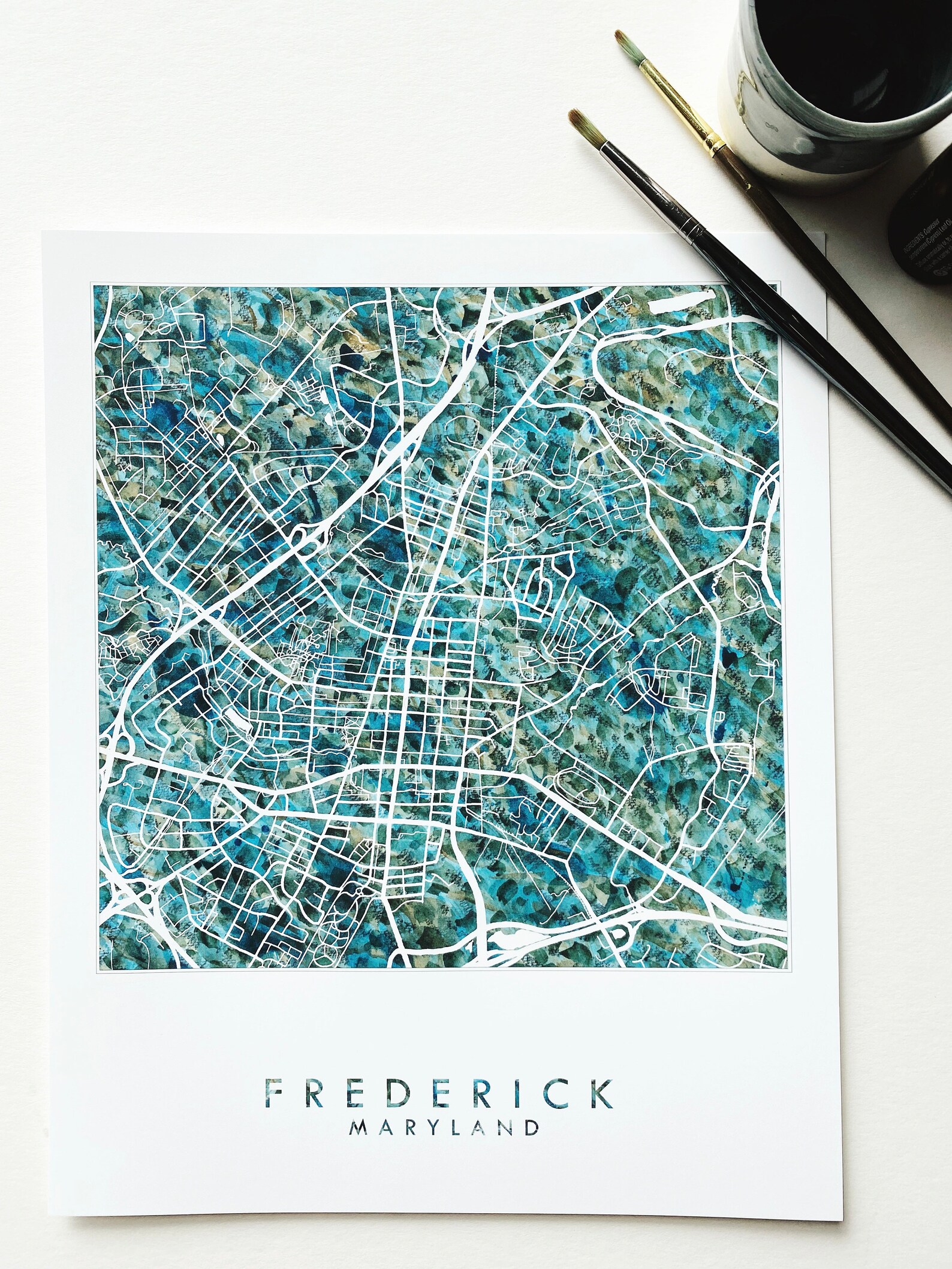 FREDERICK Maryland Map Urban Fabric Watercolor Texture Painting ...