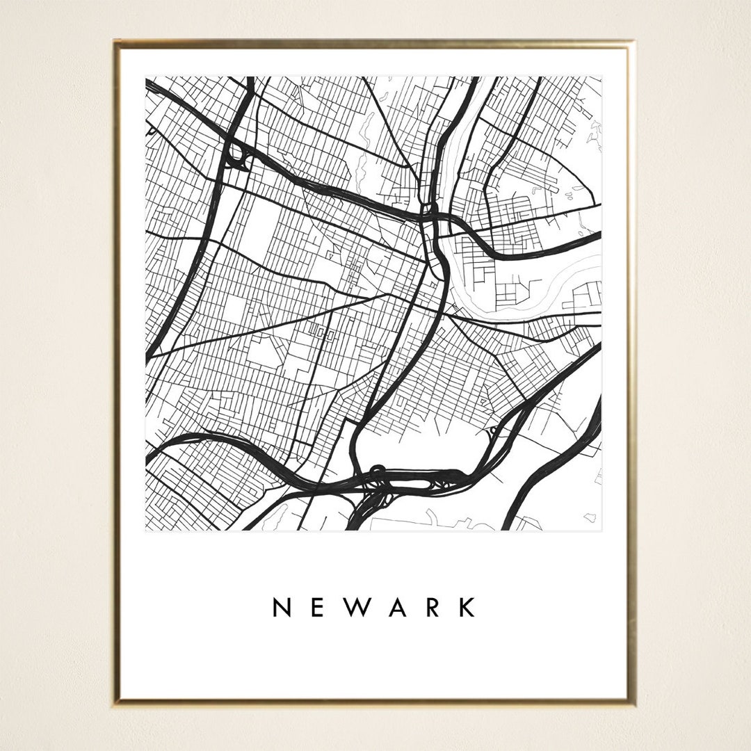 NEWARK Street Map NEW JERSEY City Map Drawing Black and White art Print ...