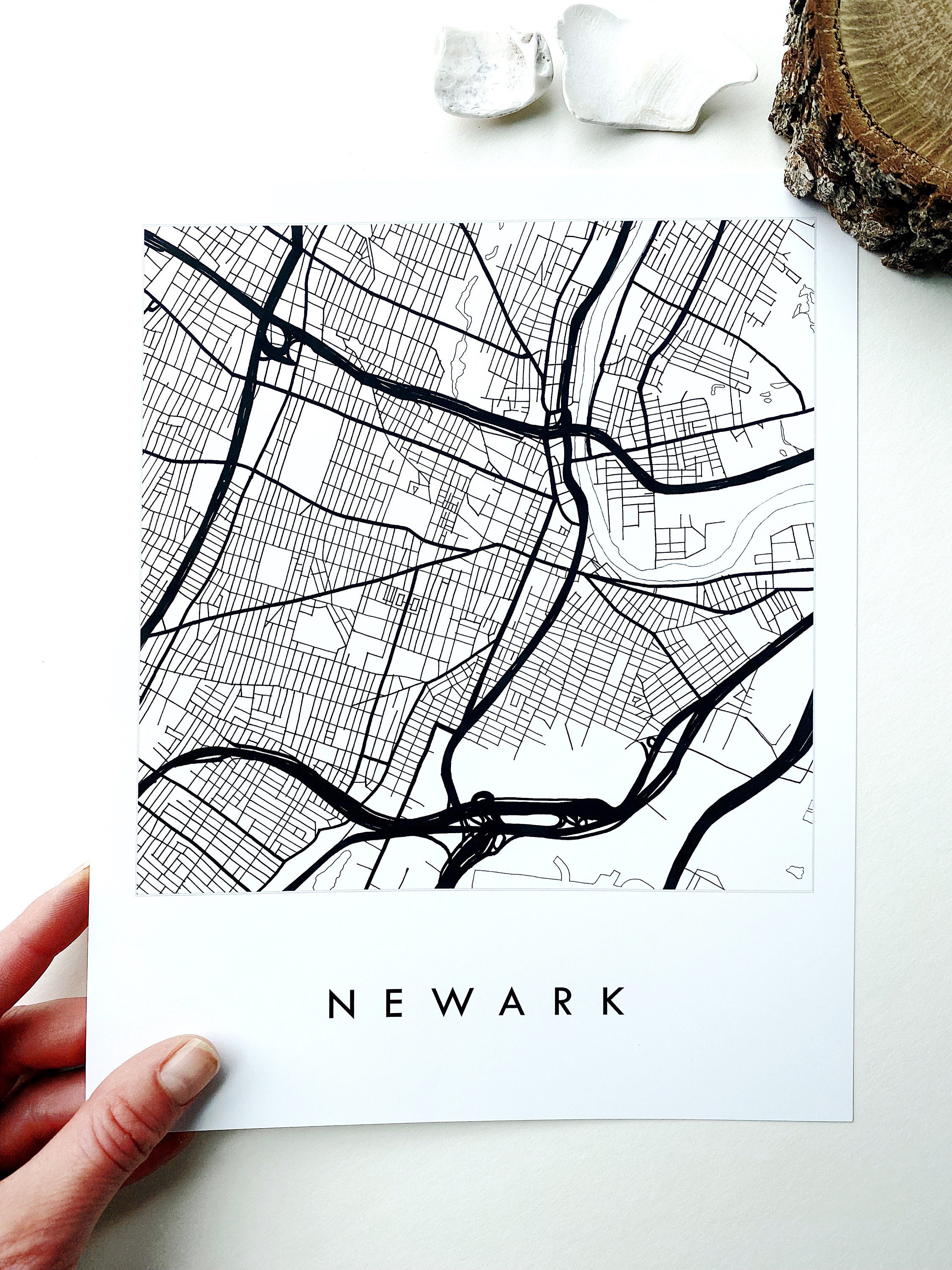 NEWARK Street Map NEW JERSEY City Map Drawing Black and White (art ...