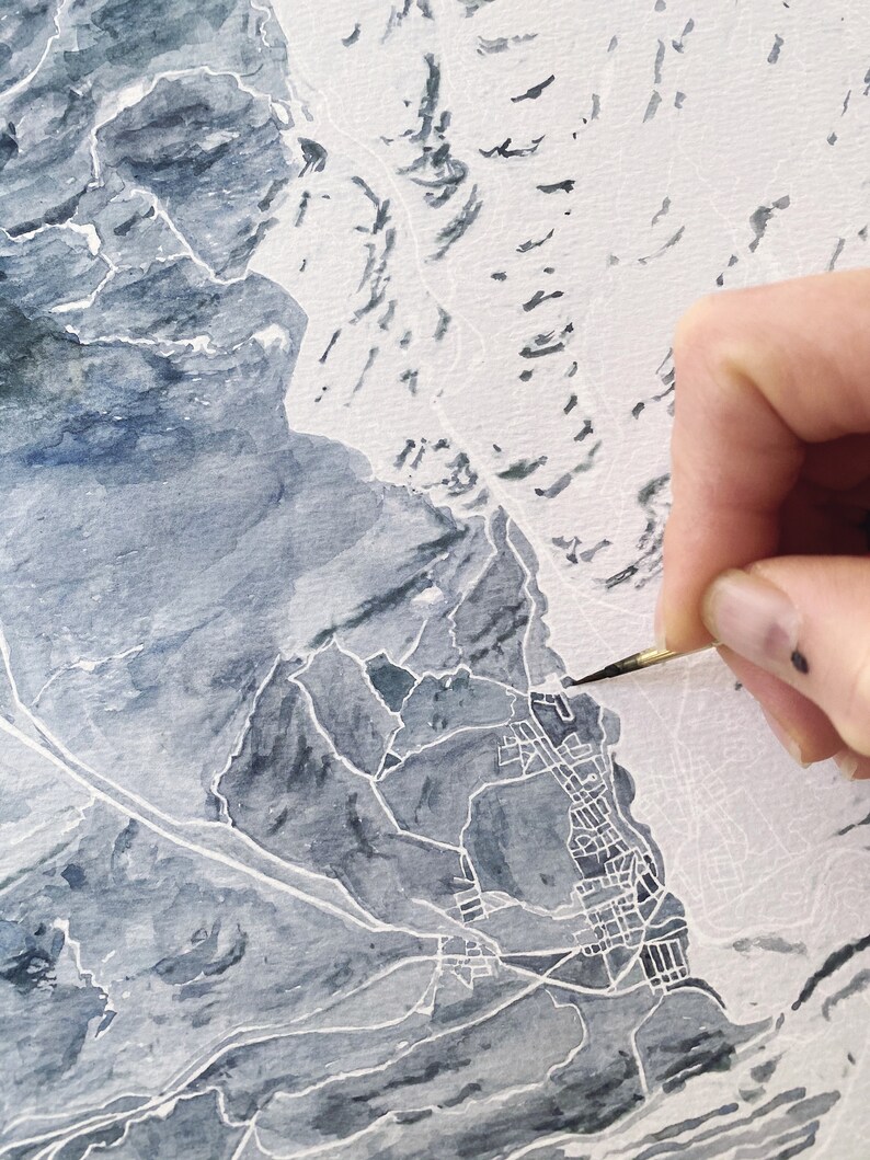 POCONOS Stroudsburg Hand Painted Map Topographical Watercolor - Etsy