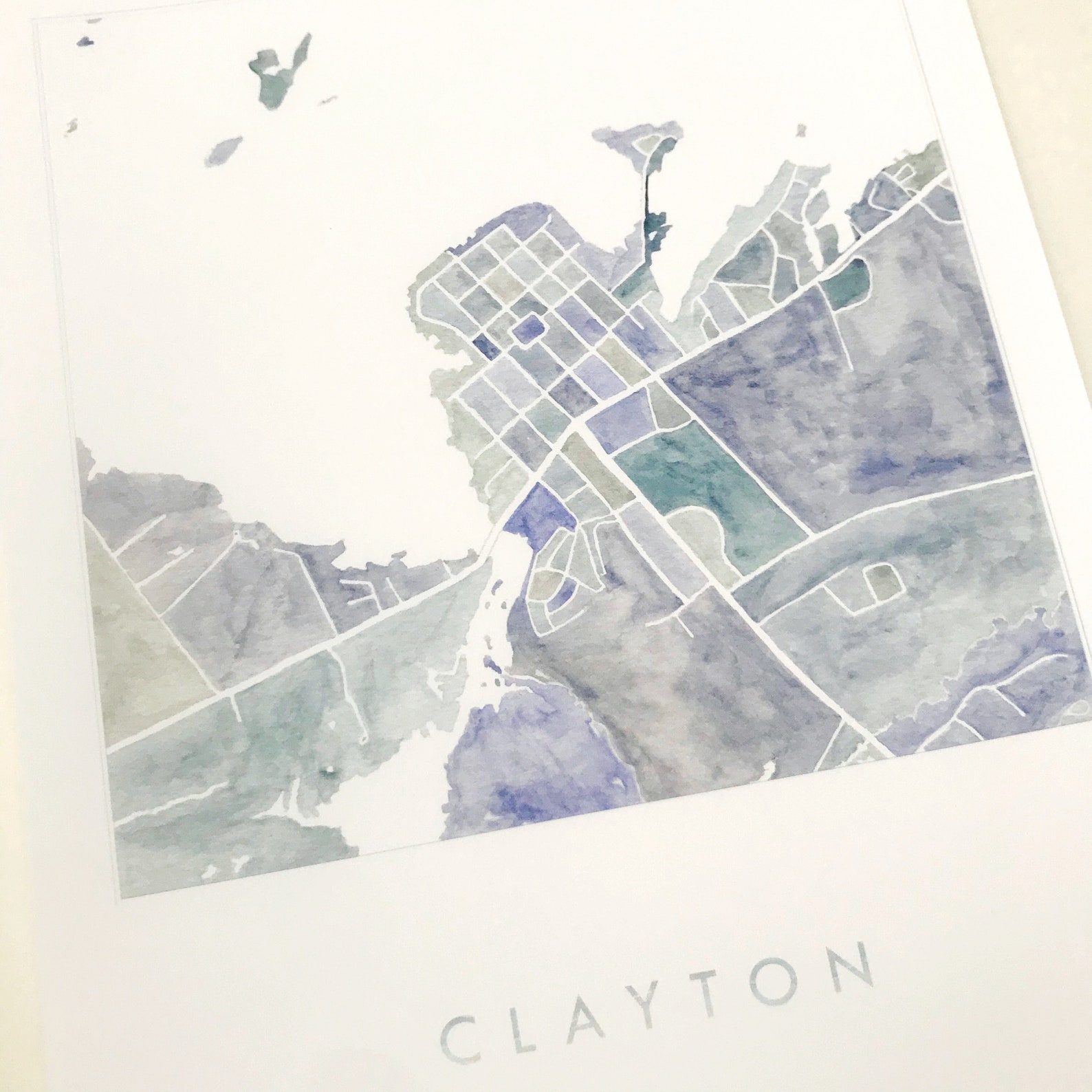 CLAYTON New York Map Watercolor Print City Block Plan art - Etsy