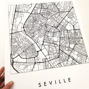 SEVILLE Map Hand Drawn Street Map Print SPAIN City Map (art Print ...
