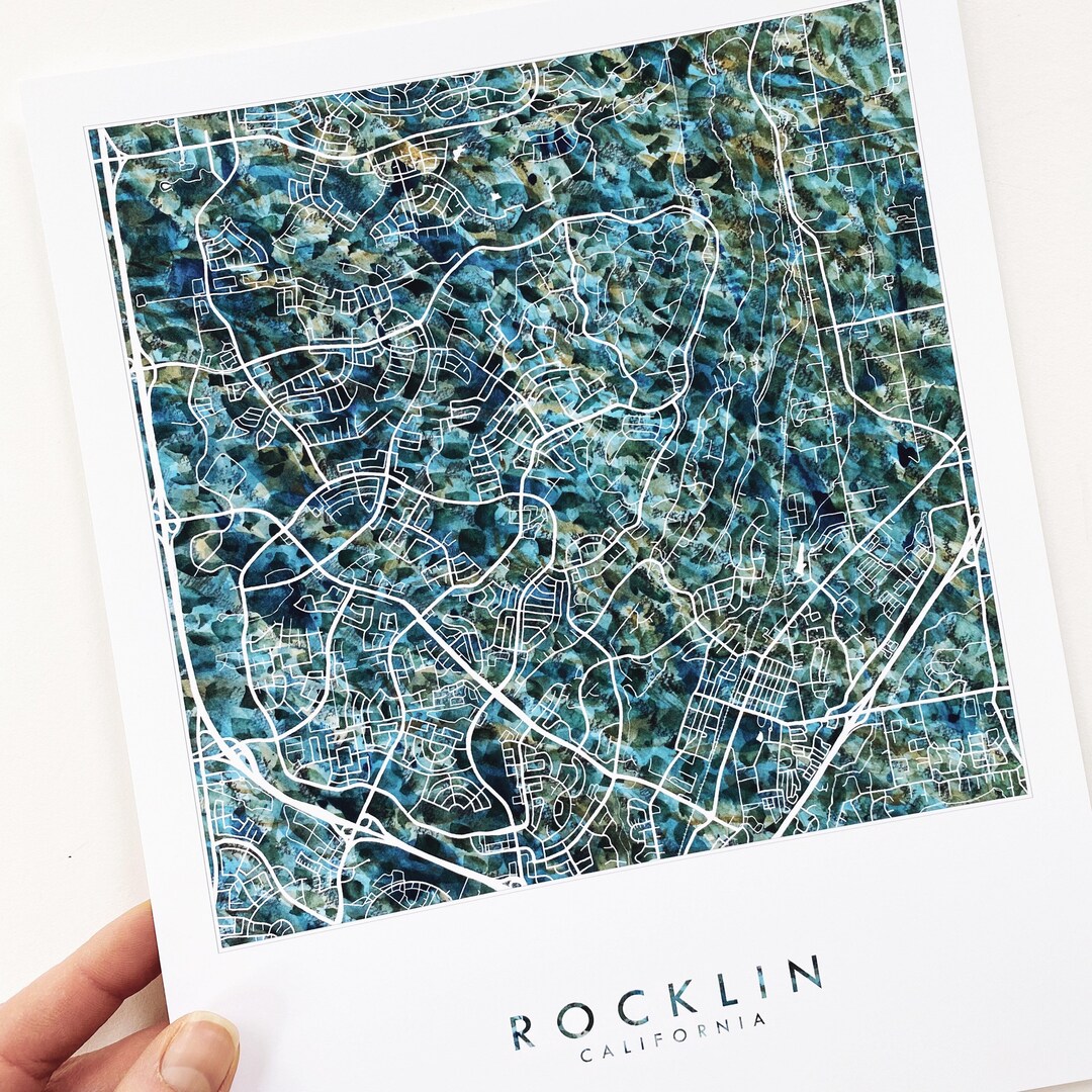 ROCKLIN Map Urban Fabric Watercolor Texture Painting California City ...