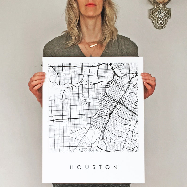 HOUSTON Map Street Map TEXAS City Map Drawing Black and White | Etsy