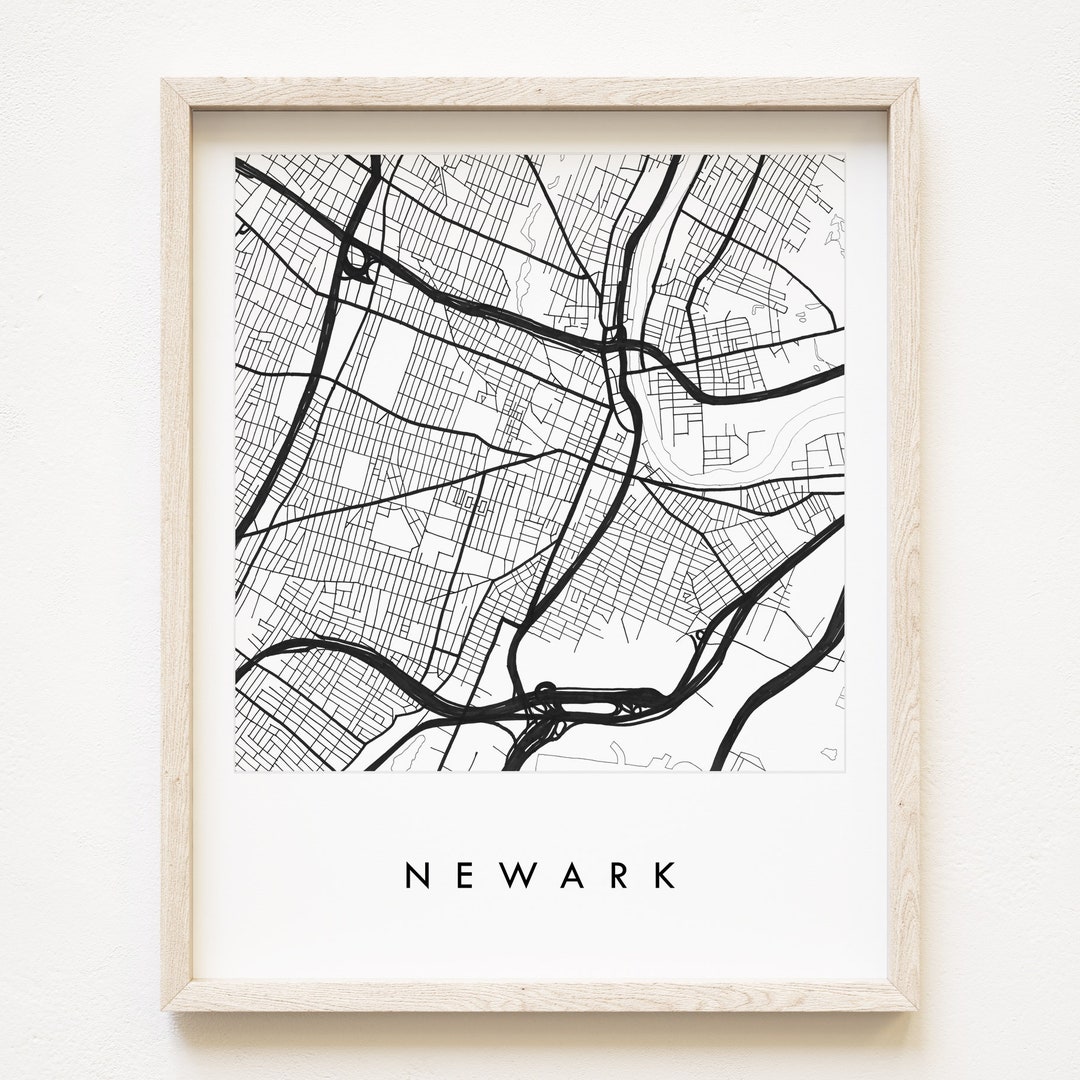 NEWARK Street Map NEW JERSEY City Map Drawing Black and White (art ...