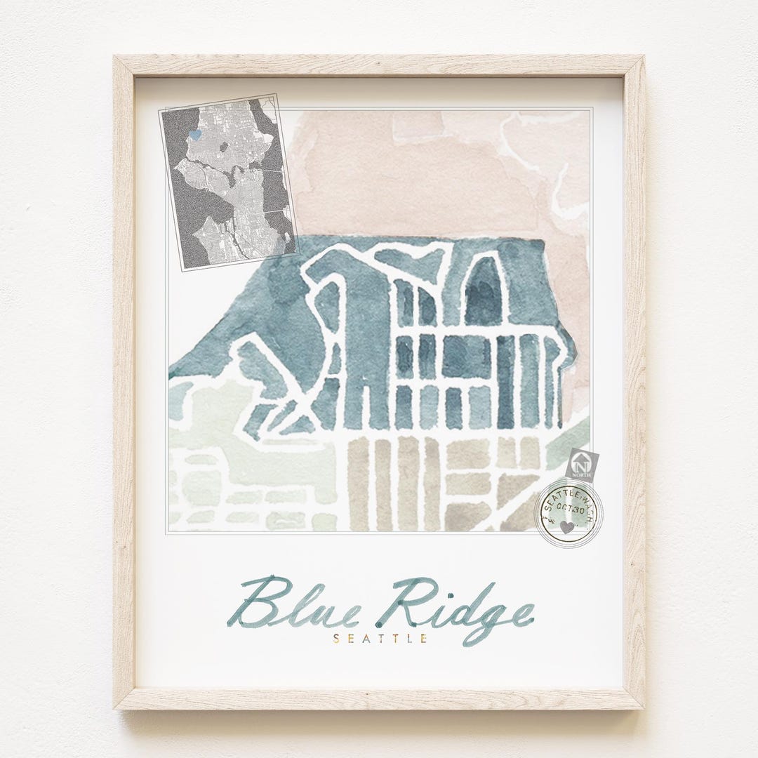 BLUE RIDGE Seattle Neighborhood Map Watercolor Print WASHINGTON City ...
