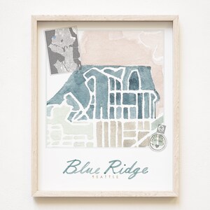 BLUE RIDGE Seattle Neighborhood Map Watercolor Print WASHINGTON City ...
